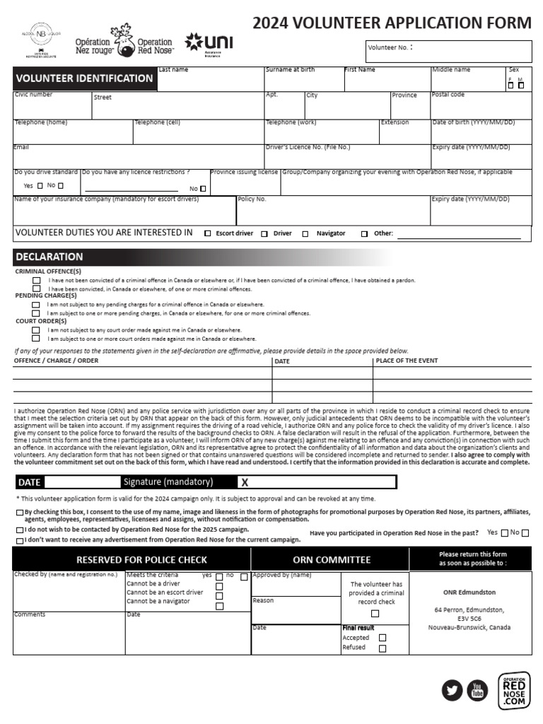 2024 Volunteer Application Form | PDF | Assault | Driver's License