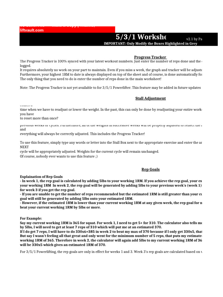 5/3/1 BBB Progress Tracker Spreadsheet | PDF | Physical Exercise ...