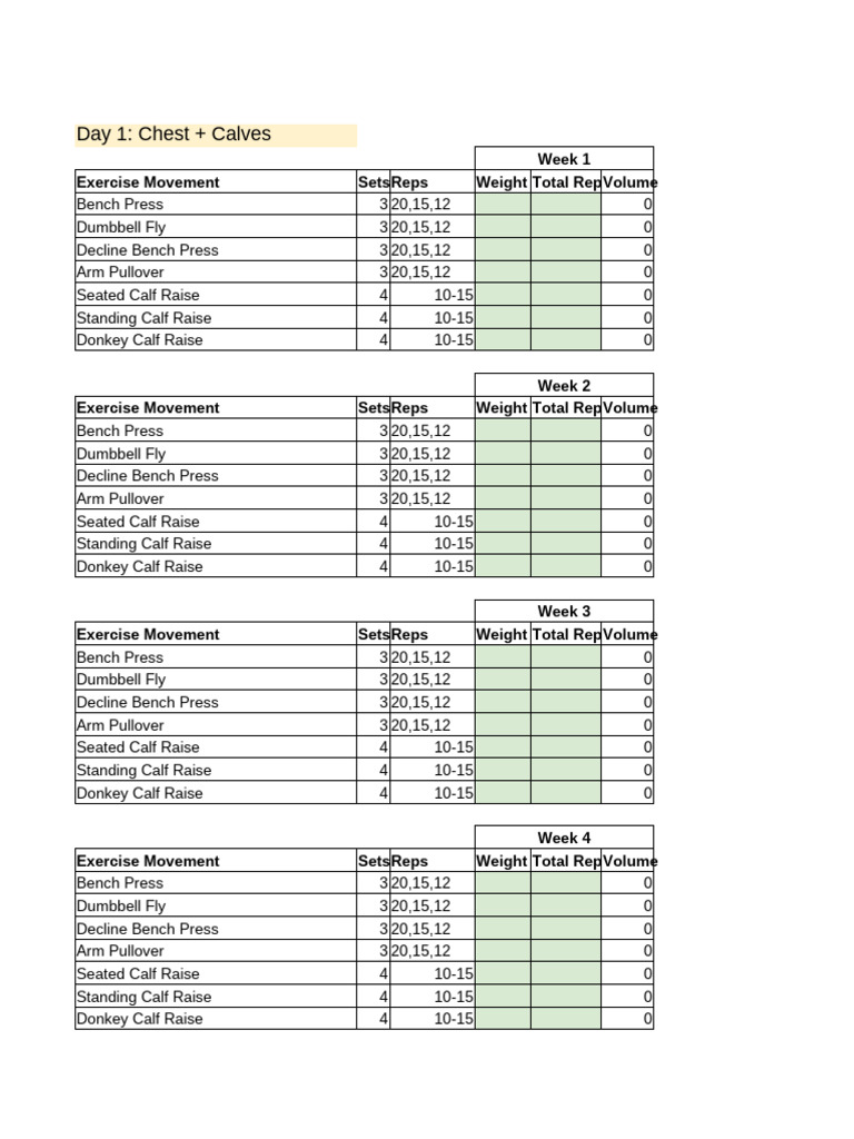 Kai Greene Workout Routine Spreadsheet | PDF | Physical Fitness ...