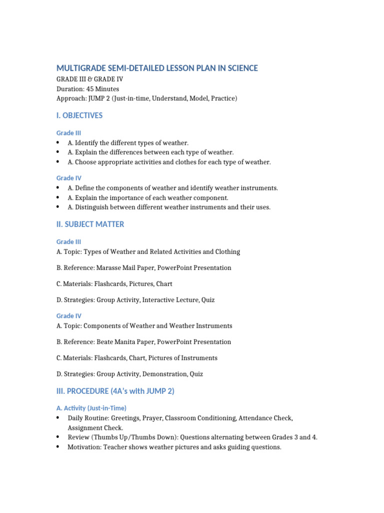Multigrade - Science - Lesson - Plan - Docx 3 and 4 | PDF | Meteorology