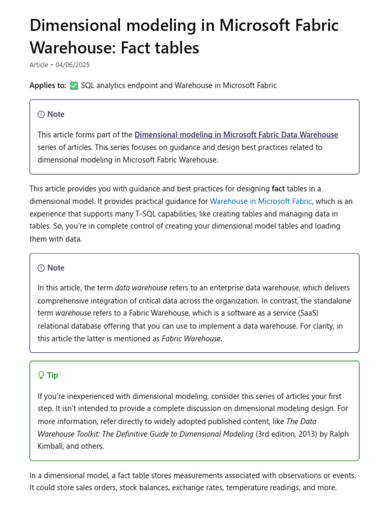 Modeling Fact Tables in Warehouse - Microsoft Fabric - Microsoft Learn | PDF | Data Warehouse ...