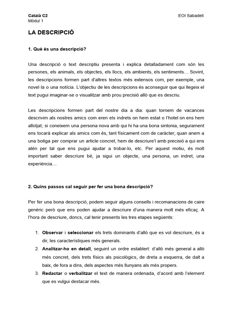 M1_S2_2. Teoria. El Text Descriptiu | PDF