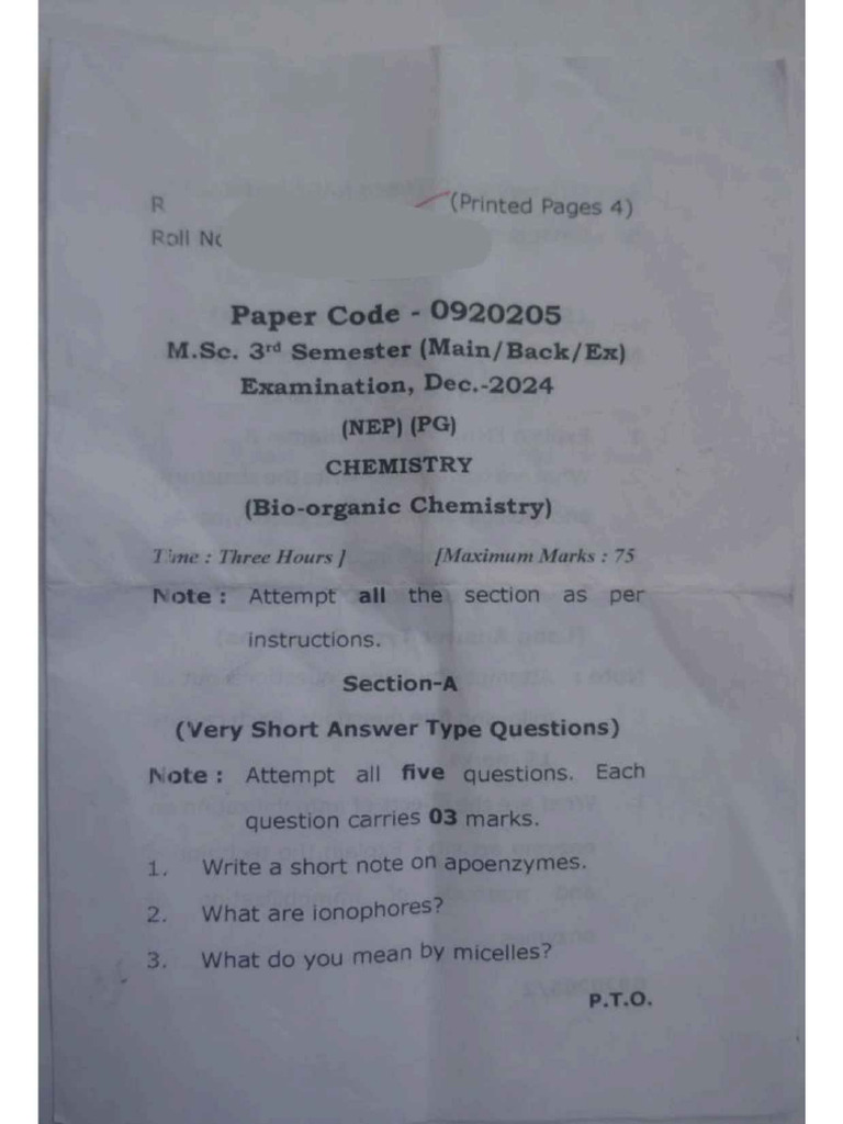 MSc (3rd Sem) Bioorganic Chemistry (Dec-2024) | PDF