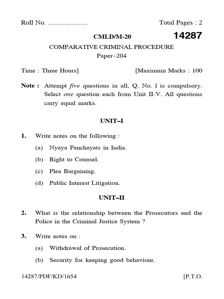 LLM 2 Sem Criminal Law 1 Comparative Criminal Procedure 14287 2020 | PDF
