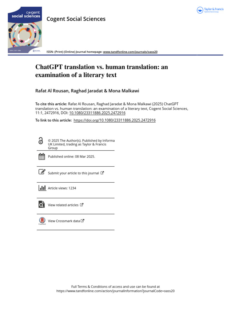 ChatGPT translation vs. human translation an examination of a literary ...