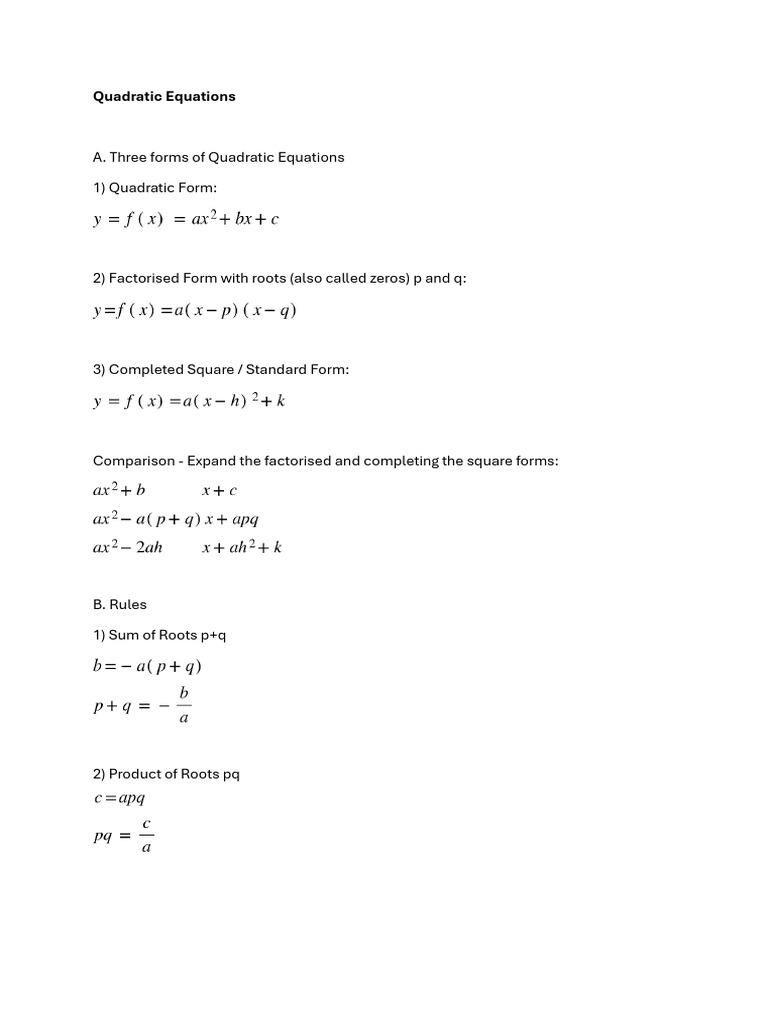 Lecture Notes Quadratic Equations | PDF | Quadratic Equation ...