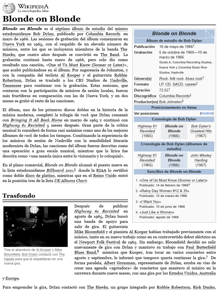 Blonde On Blonde | PDF | Bob Dylan | Grabación de sonido