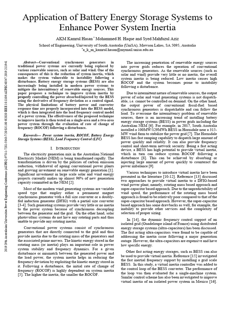 Application of Battery Energy Storage Systems To Enhance Power System ...