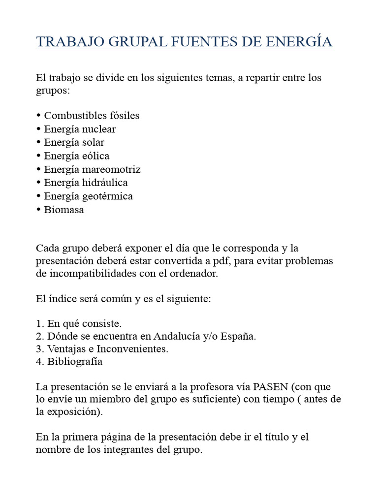 Trabajo Fuentes de Energía | PDF