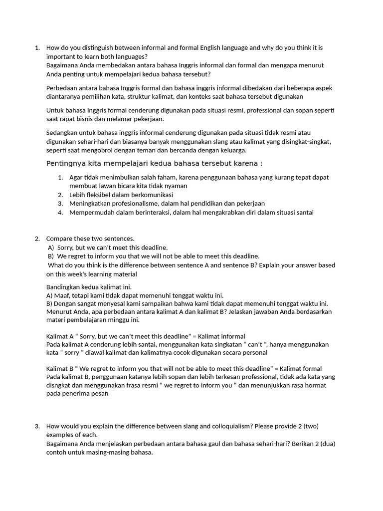 Pentingnya Bahasa Formal dan Informal | PDF