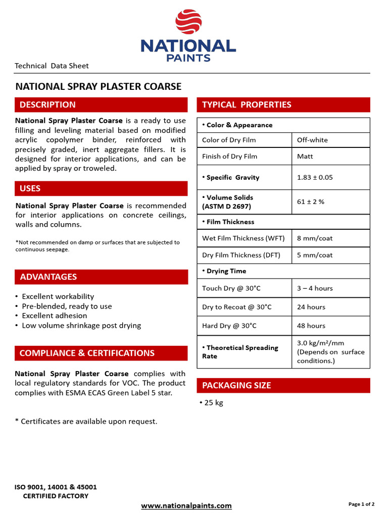 National Spray Plaster Coarse Overview | PDF | Plaster | Concrete
