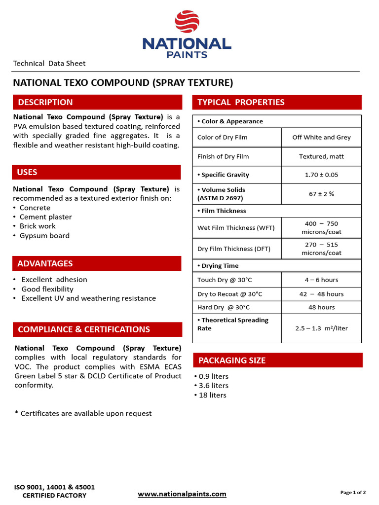 National Texo Compound Spray Texture | PDF | Paint | Water