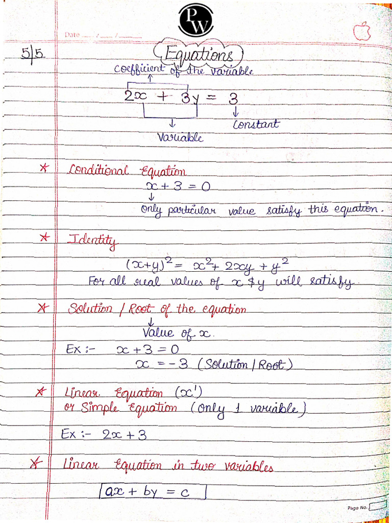 Equations _ Handwritten Notes | PDF