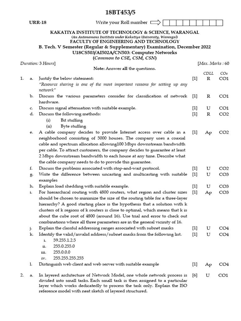 Computer Networks Exam Questions 2022 | PDF | Computer Network ...
