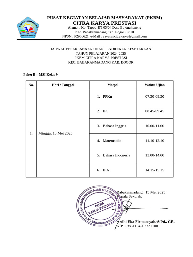 Jadwal UPK MSI 2024-2025 | PDF
