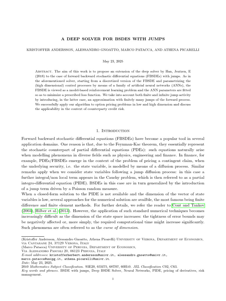 A Deep Solver For Bsdes With Jumps: Abstract | PDF | Partial ...