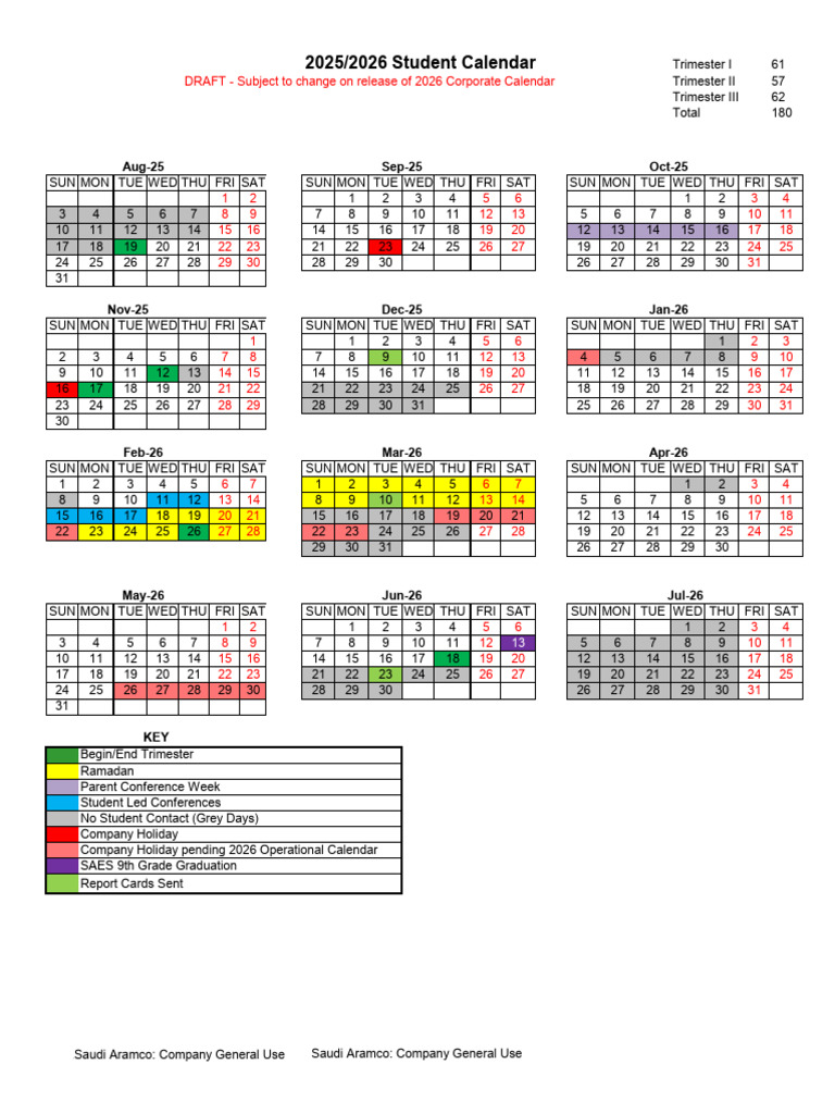 2025-2026 SAES Student Calendar - Draft (1) - 250523 - 114442 | PDF