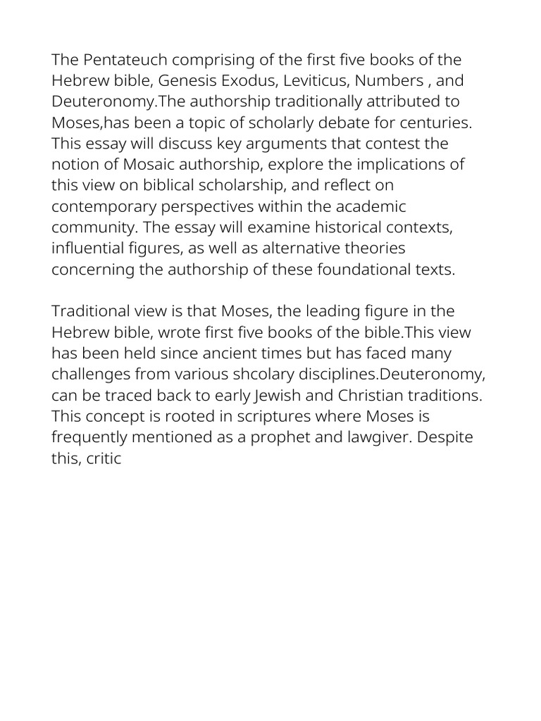 Moses Is Not The Author of The Pentateuch Discuss, 5 Pages Font Size 12 ...