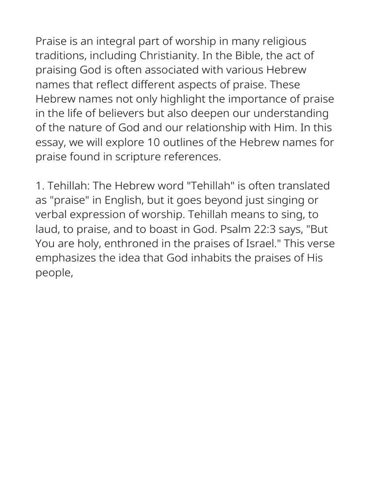 What Are The Hebrew Name For Praise With Scripture References | PDF ...