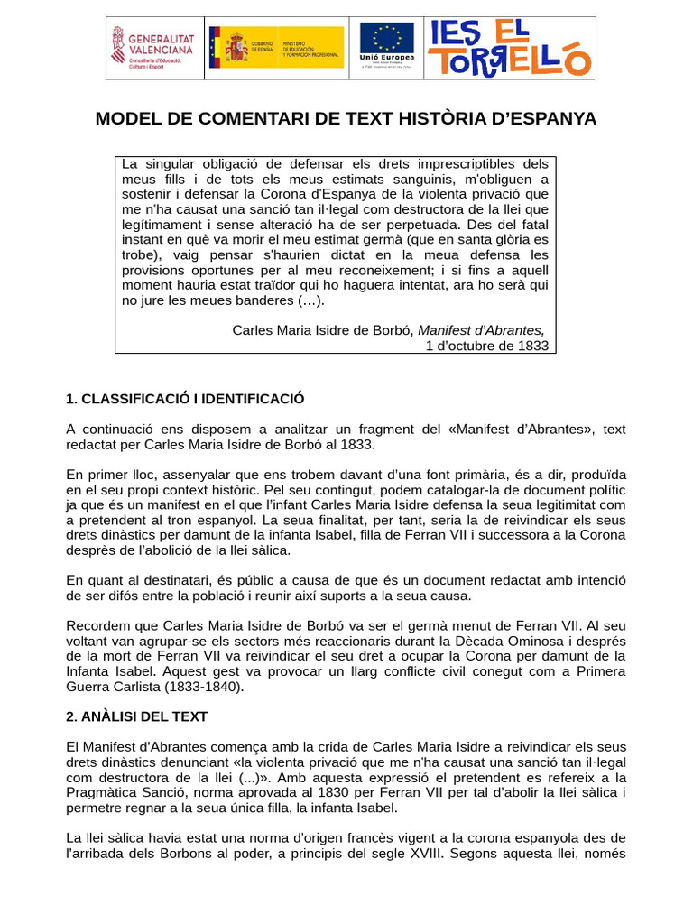 Exemple Comentari de Text I 6 | PDF