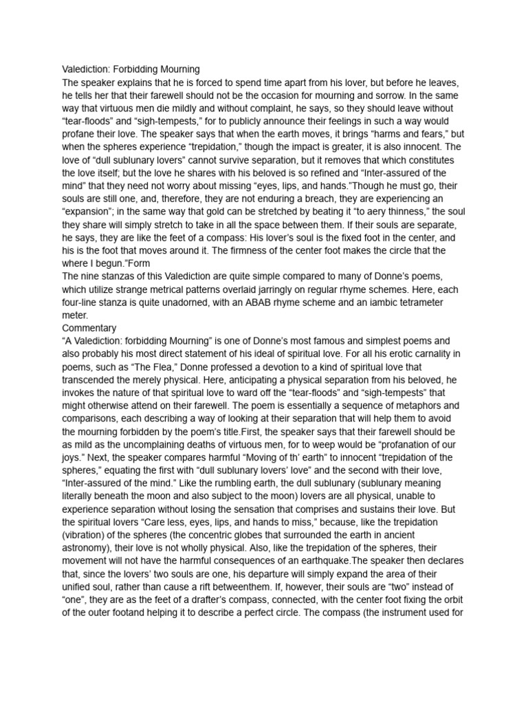 Valediction - Forbidding Mourning | PDF | Poetry