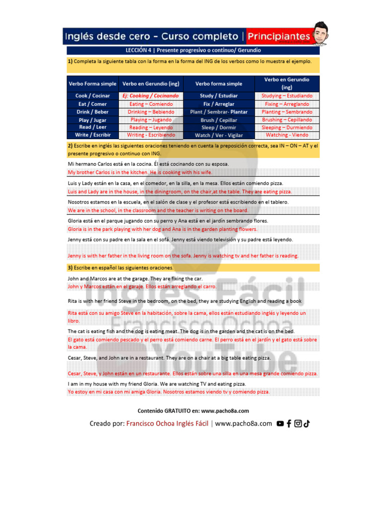 Lección 4 - Presente Progresivo o Continuo - Gerundio-1 | PDF ...