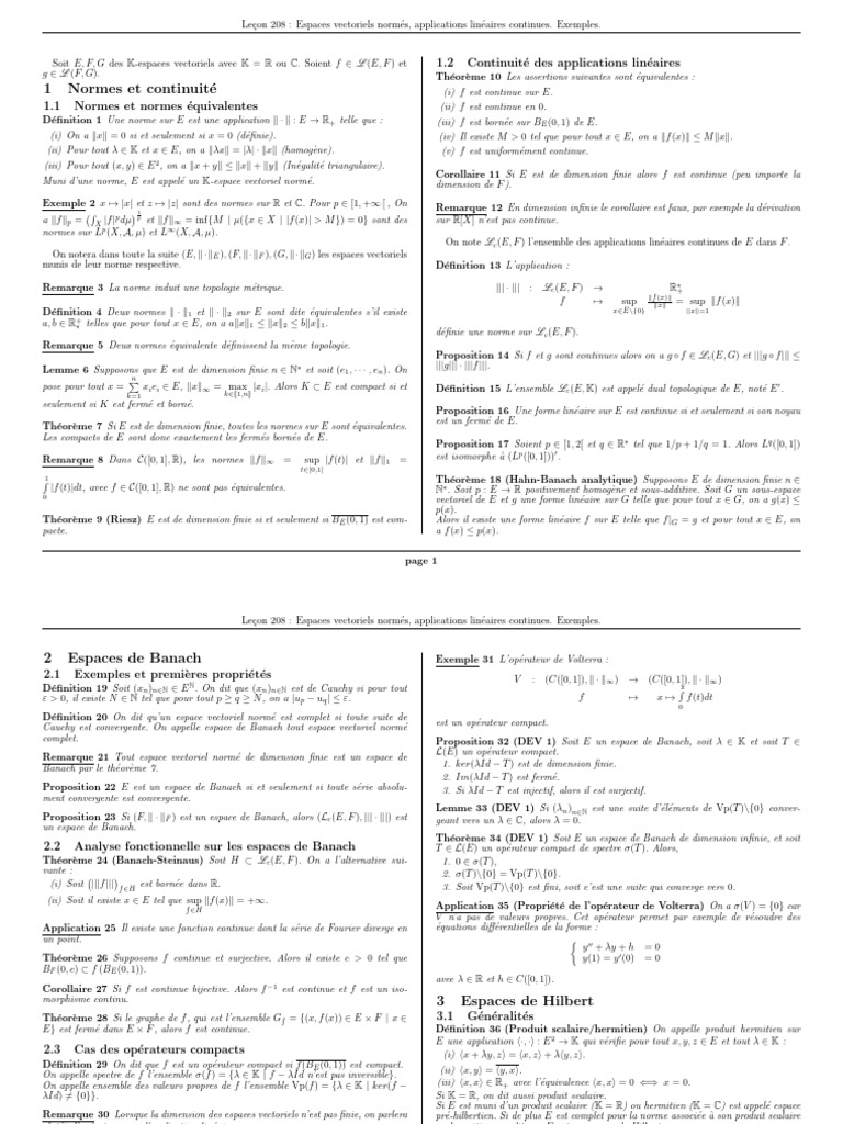 Espaces vectoriels normés et applications linéaires | PDF | Base ...