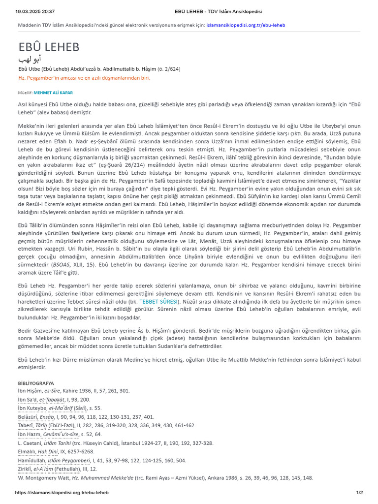 EBÛ LEHEB - TDV İslâm Ansiklopedisi | PDF