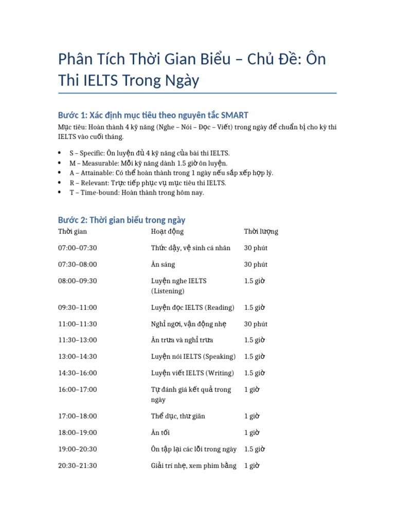 Thoi Gian Bieu On Thi IELTS Day Du | PDF