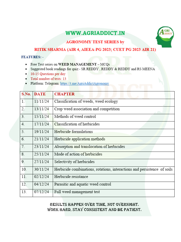 1.3 Quiz Schedule - AGR - 2025 (Ritik Sharma) | PDF