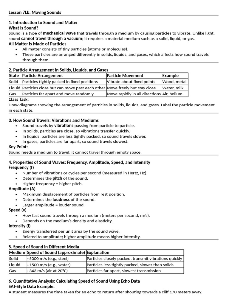 Summer Term Physics Year 7 Moving Sounds | PDF | Sound | Waves