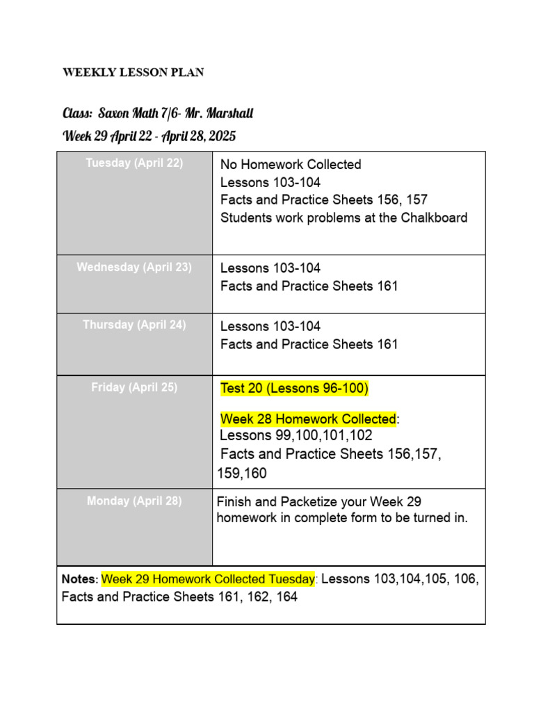 Week 29 Saxon 7 - 6 (24-25) | PDF