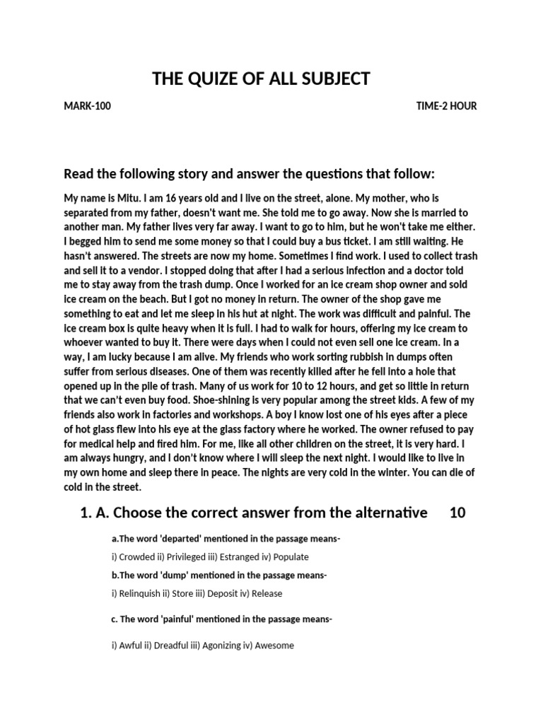 The Quize of All Subject | PDF