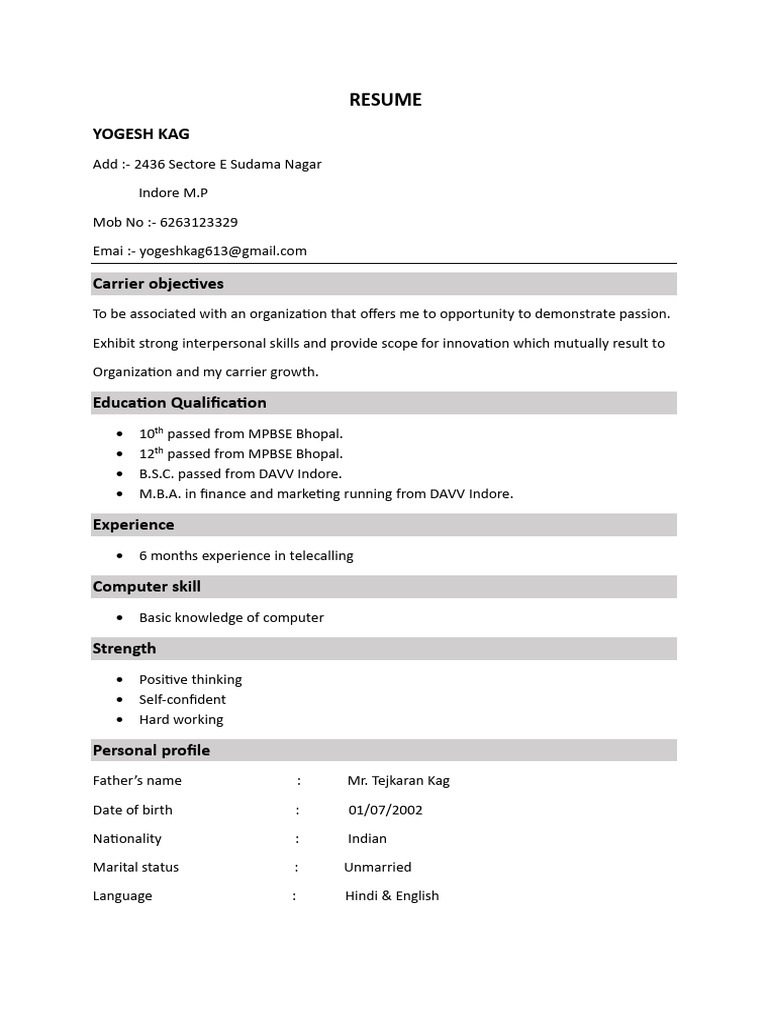 Yogesh Bhaiya Resume | PDF