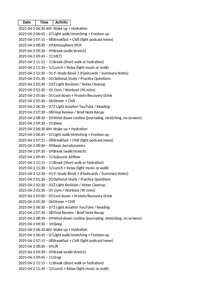Optimized Daily Routine With Subjects | PDF | Lunch | Mechanical ...