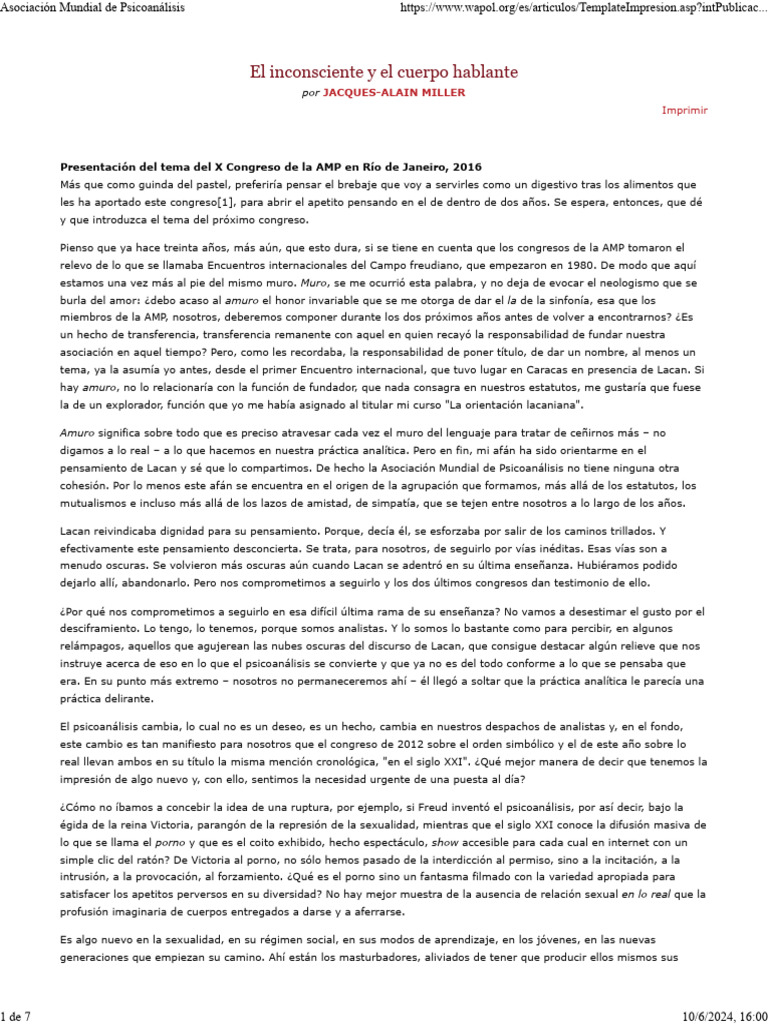 El Inconsciente y El Cuerpo Hablante | PDF | Jacques Lacan | Mente inconsciente