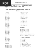 Lista 0,1 Complementar - Regra de Sinais | PDF