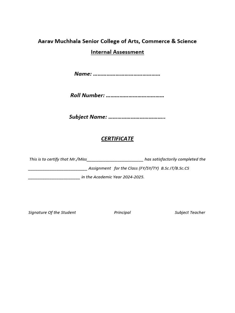 Amsc Internal Assessment Front Page | PDF