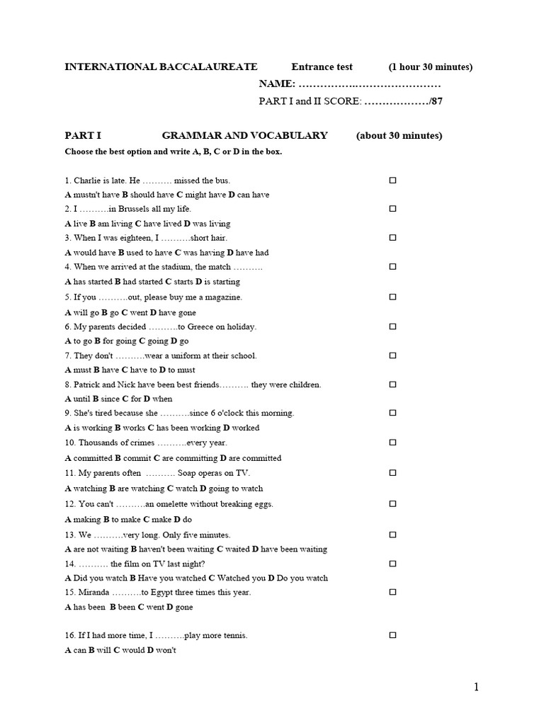 IB Entrance Exam 2005 | PDF