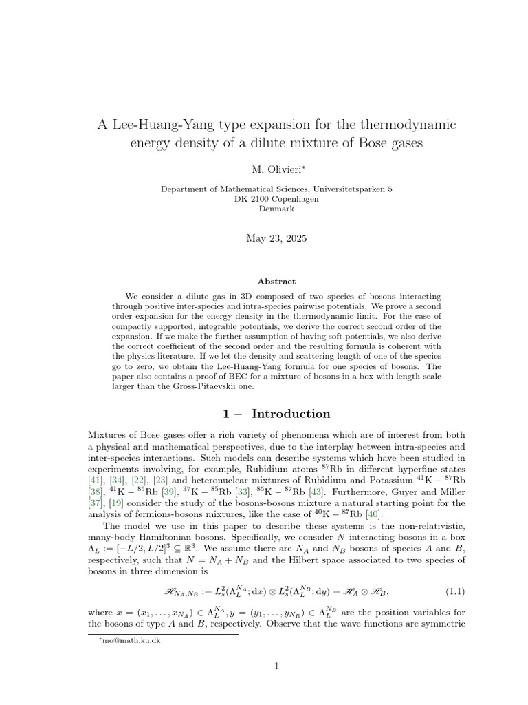 A Lee-Huang-Yang Type Expansion For The Thermodynamic Energy Density of ...