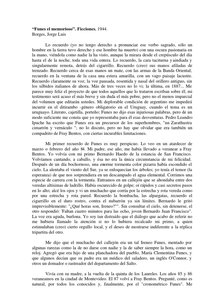 Borges-Funes El Memorioso | PDF | Friedrich Nietzsche | Memoria
