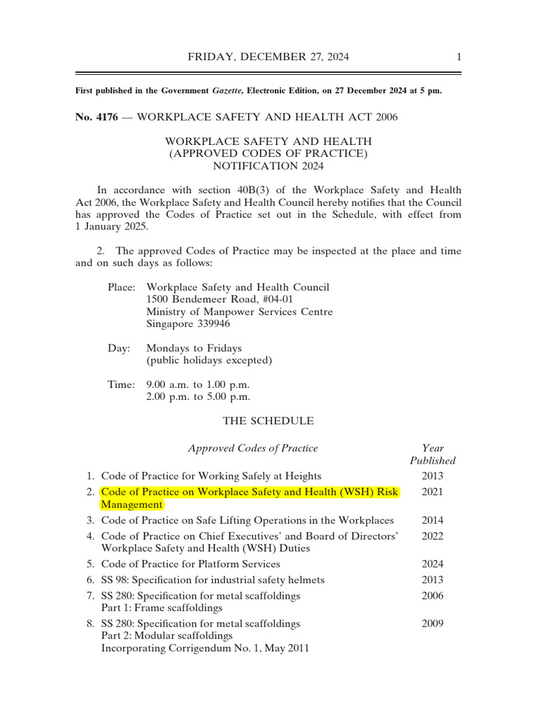 WSH ACOP Notification 2024 | PDF | Dangerous Goods | Safety