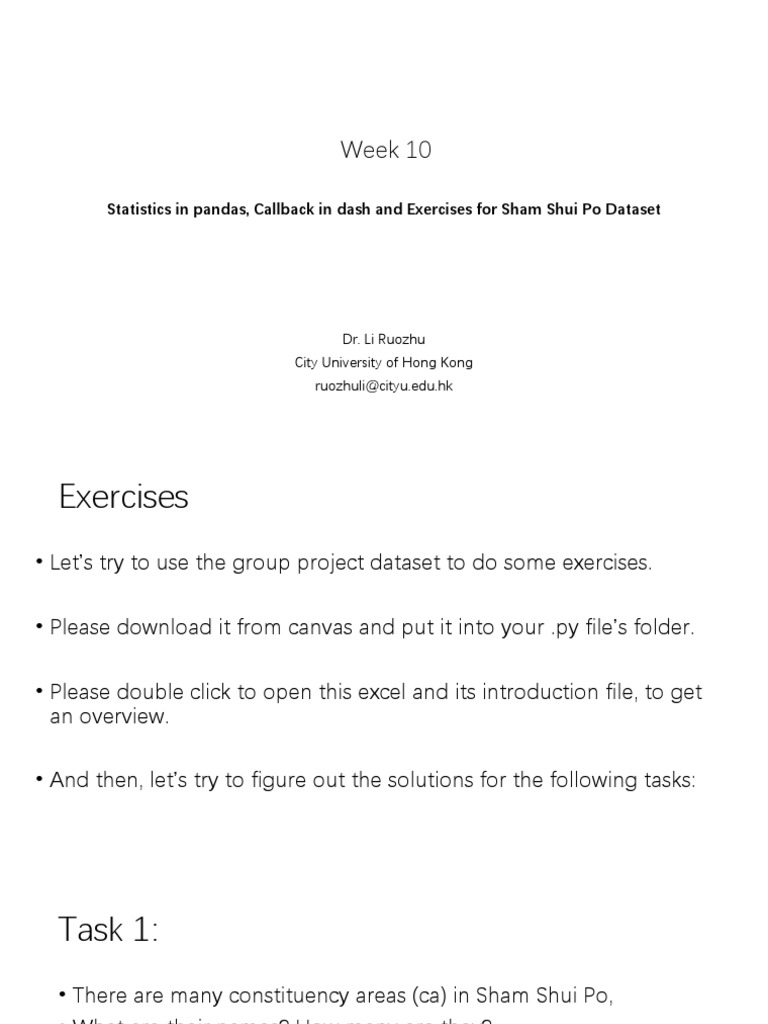 Week 11, Statistics in Pandas, Callback in Dash and Exercises For Sham Shui Po Dataset | PDF ...