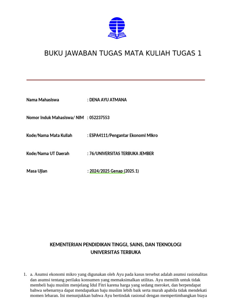 Tugas 1 Pengantar Ekonomi Mikro | PDF