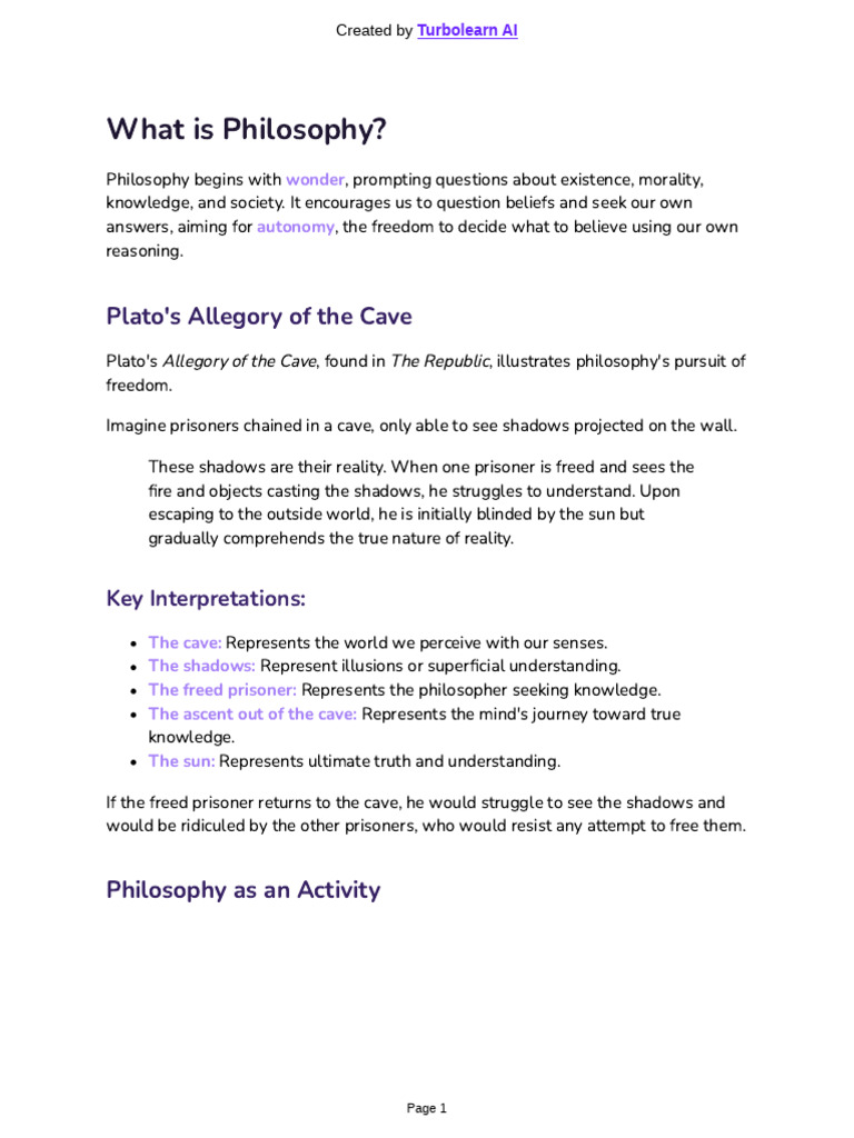What Is Philosophy?: Plato's Allegory of The Cave | PDF | Socrates ...