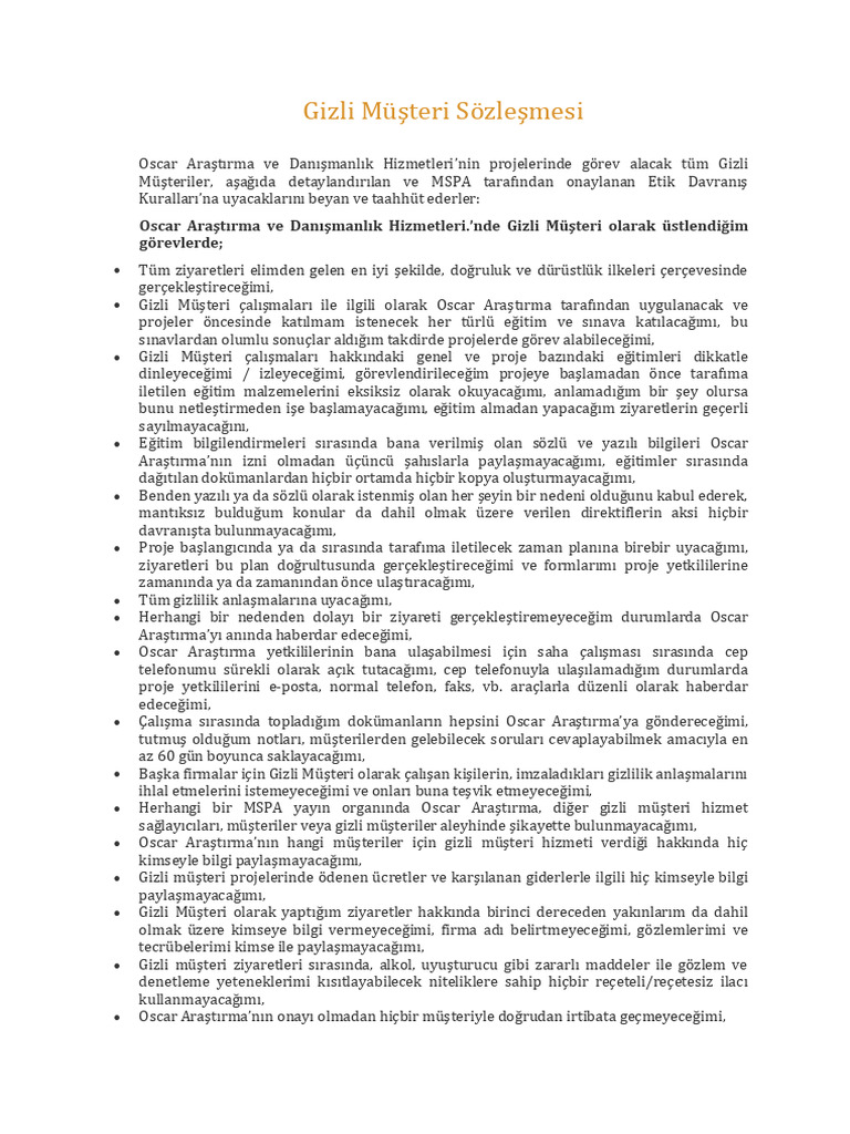 Gizli Musteri Sozlesmesi | PDF