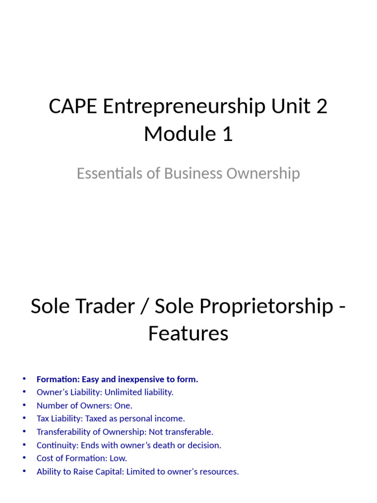 CAPE Entrepreneurship Module1 Types of Ventures | PDF