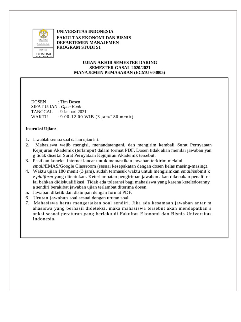 Soal UAS MP S1_Bahasa Indonesia_Gasal 2020-2021 | PDF