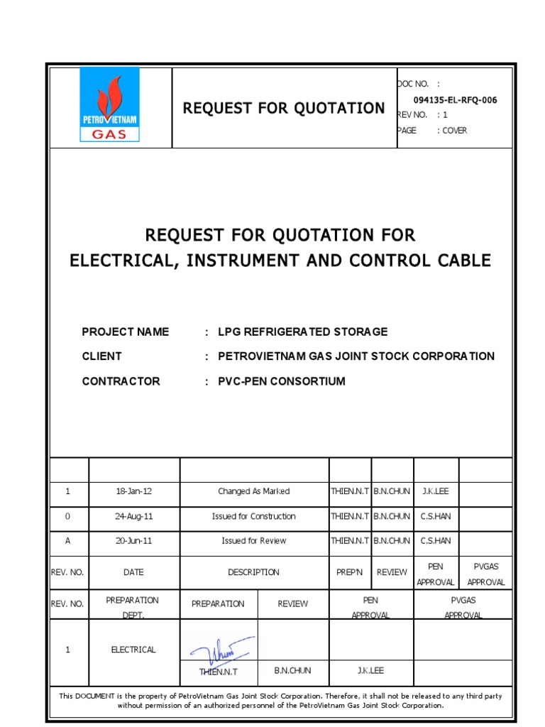 El RFQ 006 | PDF | Specification (Technical Standard) | Cable