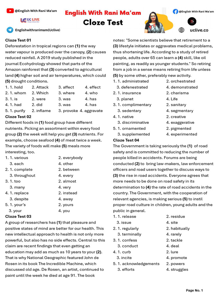 Cloze Test | PDF | Eye